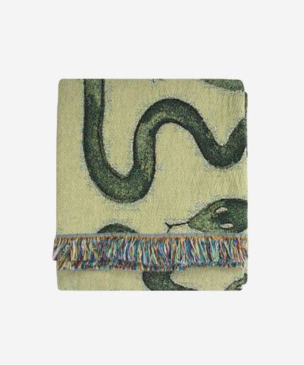 Snakes Recycled Cotton Woven Throw - Green - Glassette