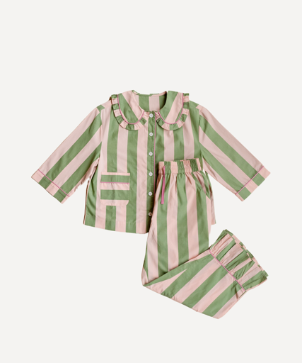 Cotton Pyjamas in Green Stripe - Glassette