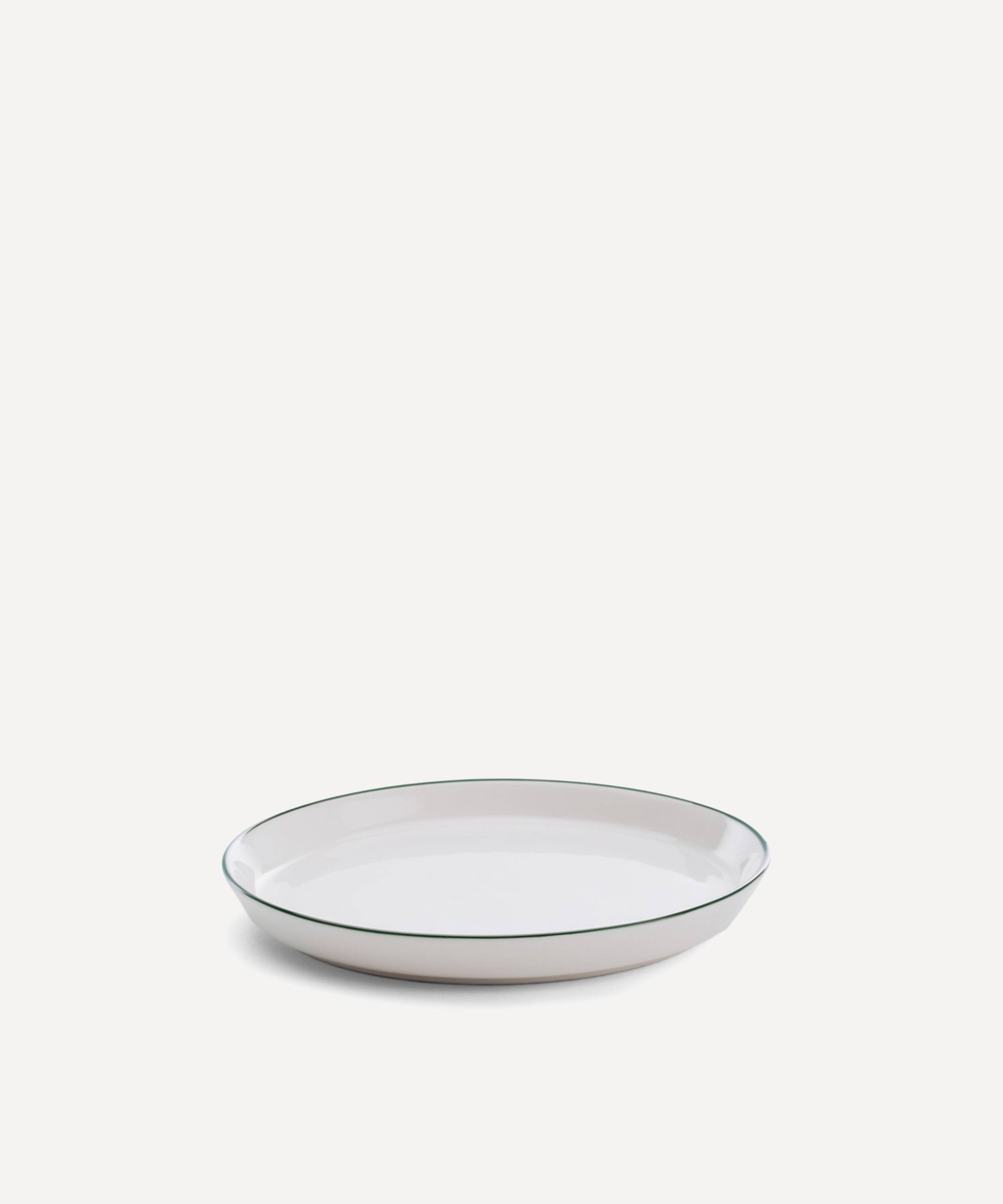 ACME Roman Plate 19cm, Milk White with Green Rim - Glassette