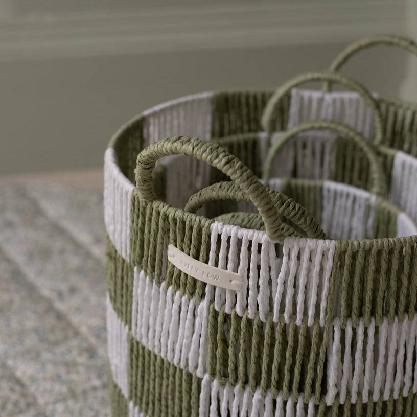 Checkerboard Storage Basket Large - Sage - Glassette