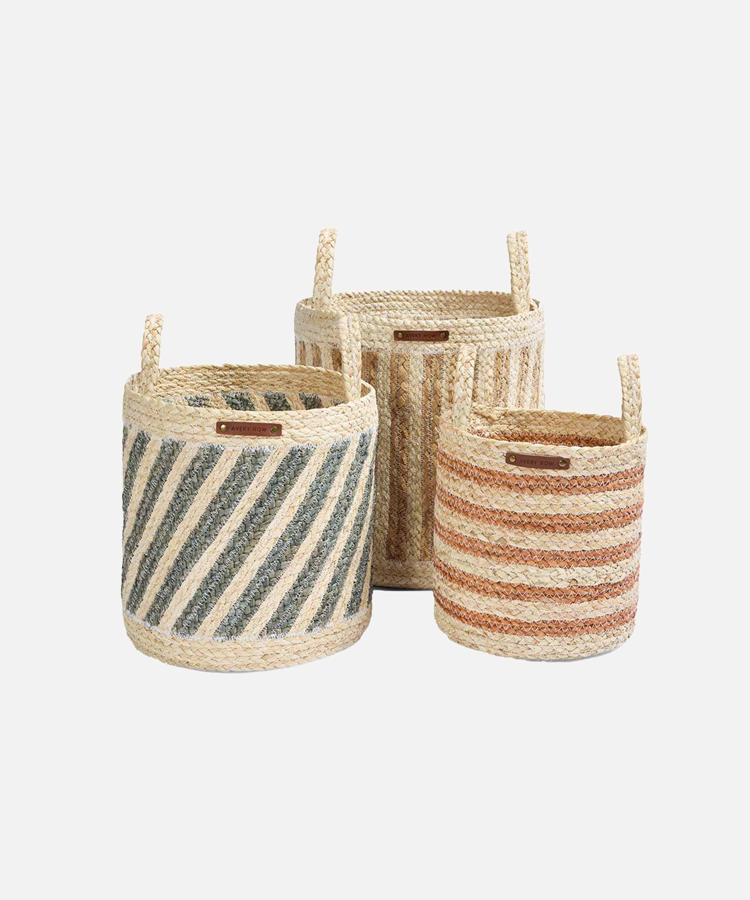 Maize Stripe Storage Basket Set of 3 - Natural - Glassette
