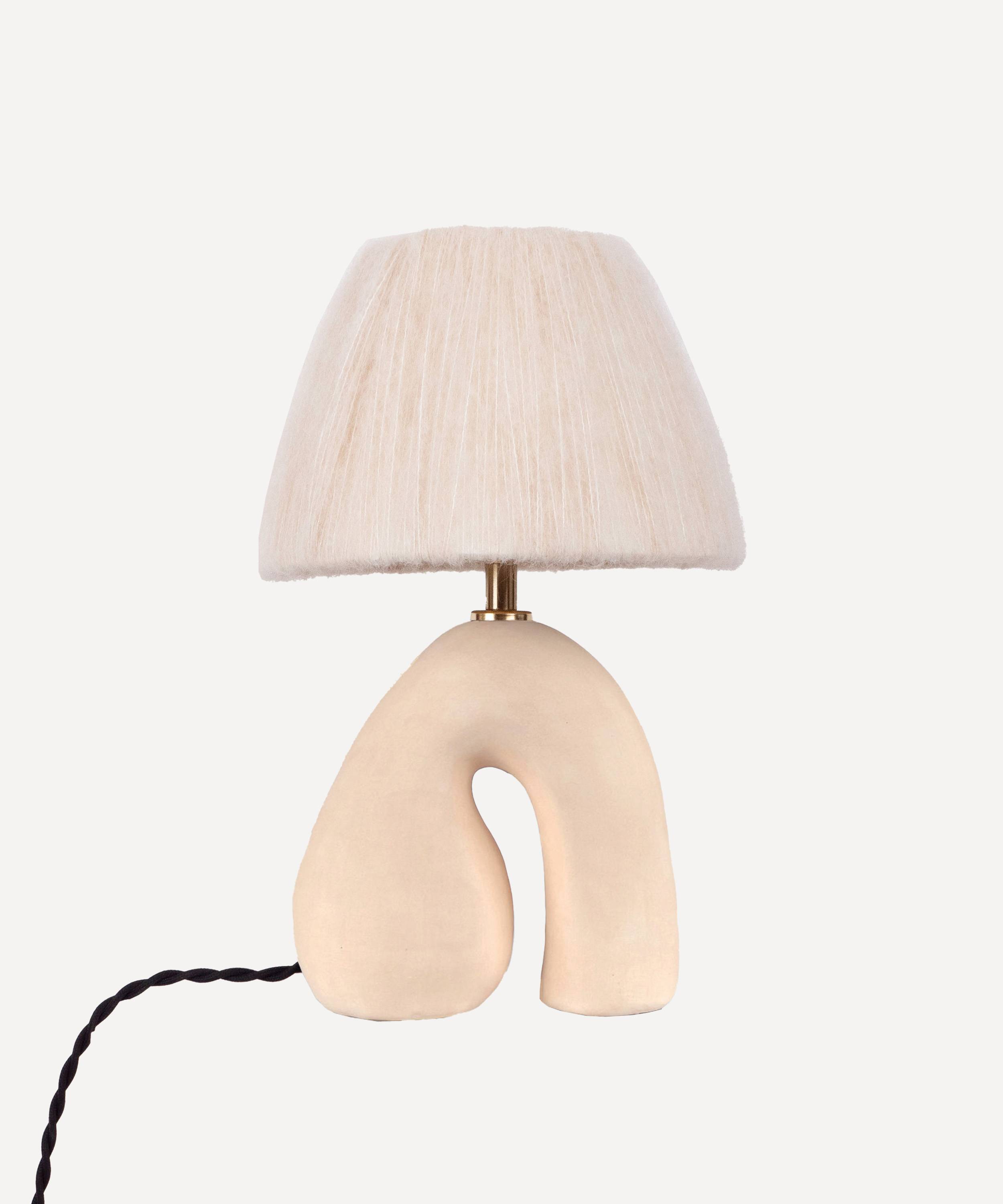 Matte Cream 'Opposee' Table Lamp + Cream Wool Lampshade - Glassette