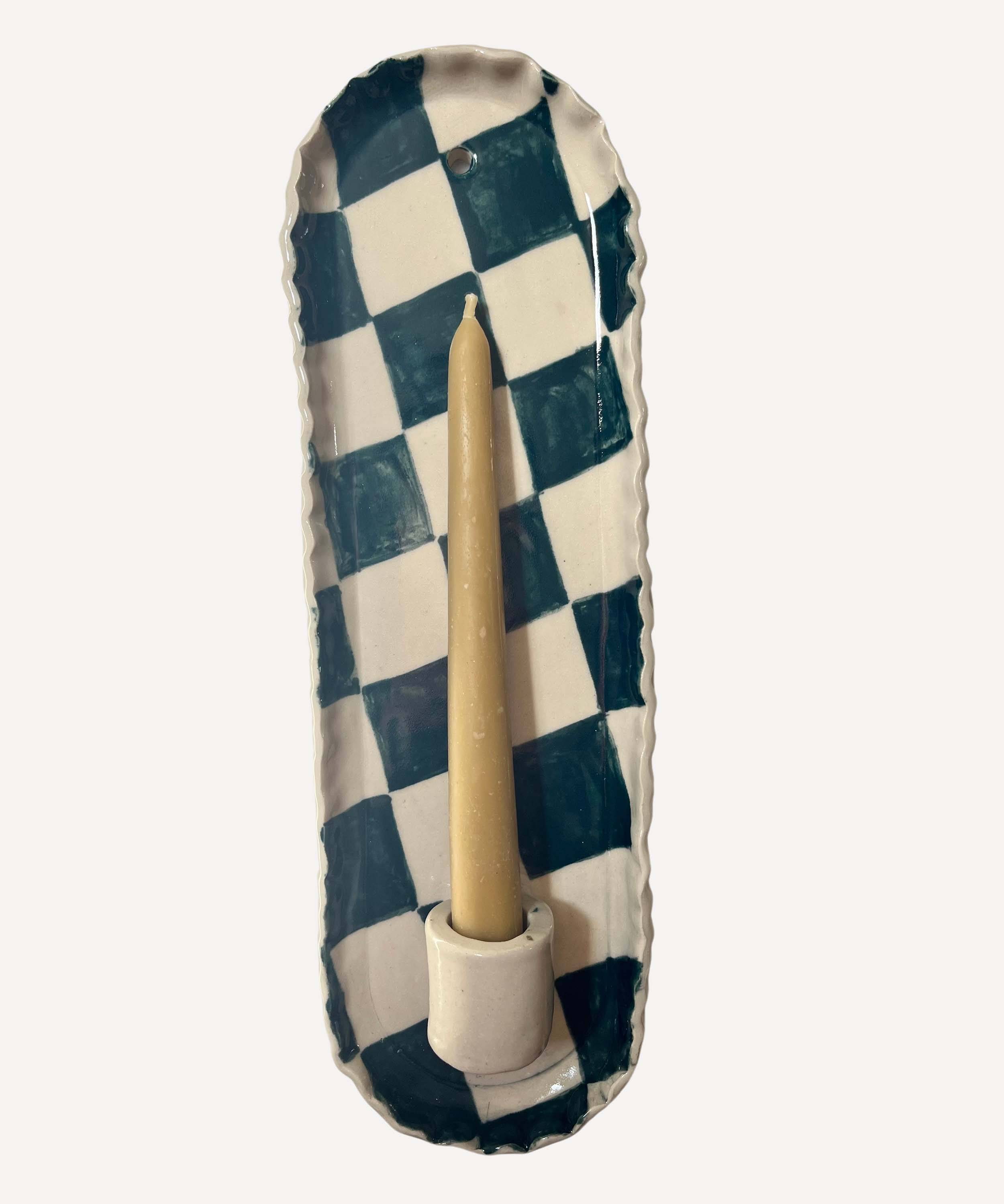 Navy checkerboard sconce - Glassette