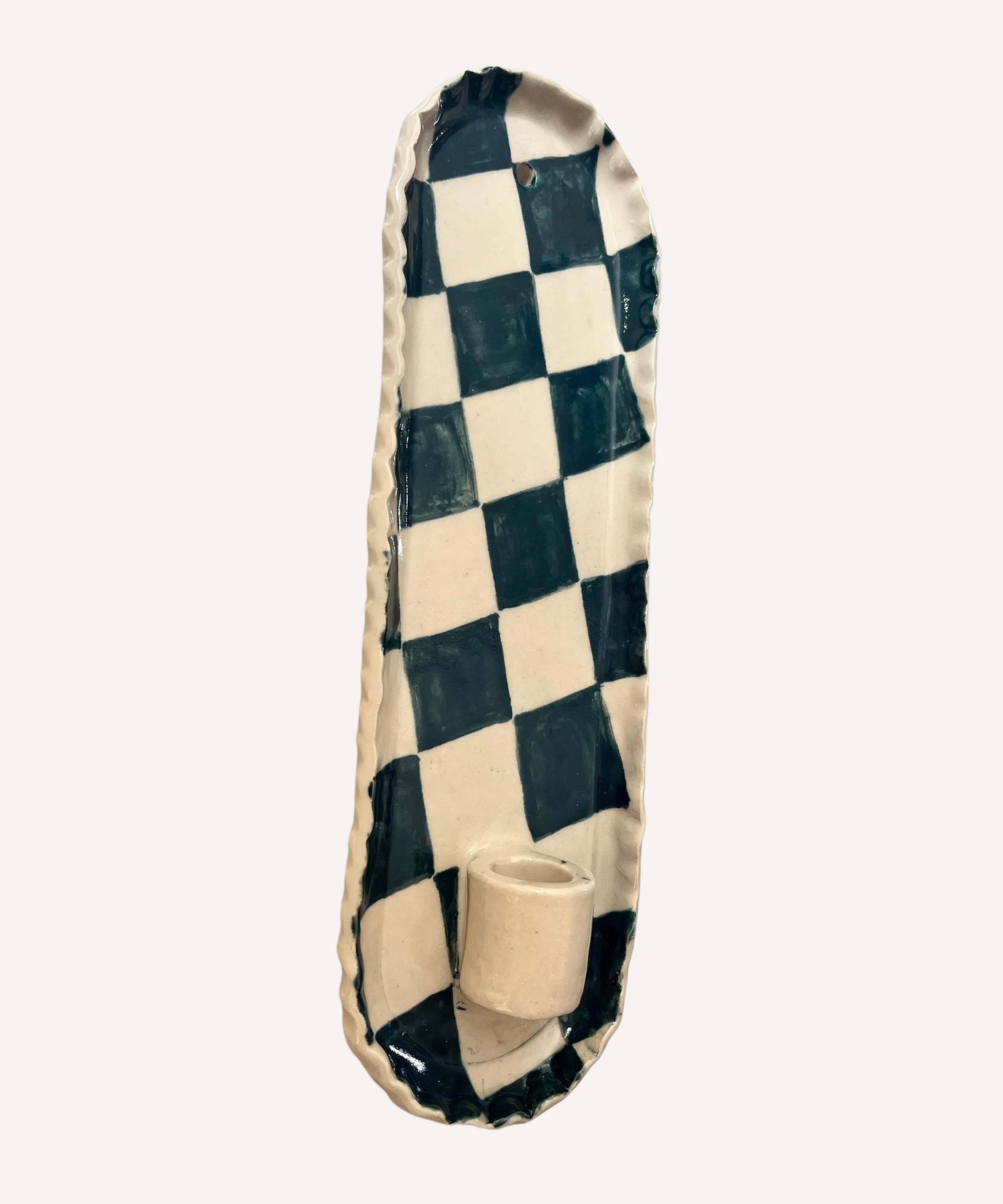 Navy checkerboard sconce - Glassette