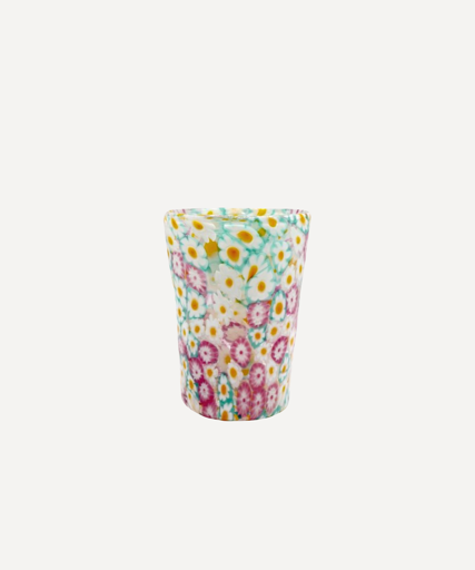 Pink Daisy Millefiori Mosaic Murano Glass Tumbler - Glassette