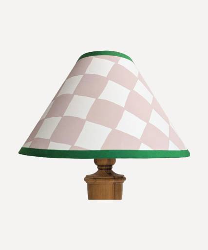 Plaster Pink & Emerald Checkerboard Hand Painted Lampshade - Glassette