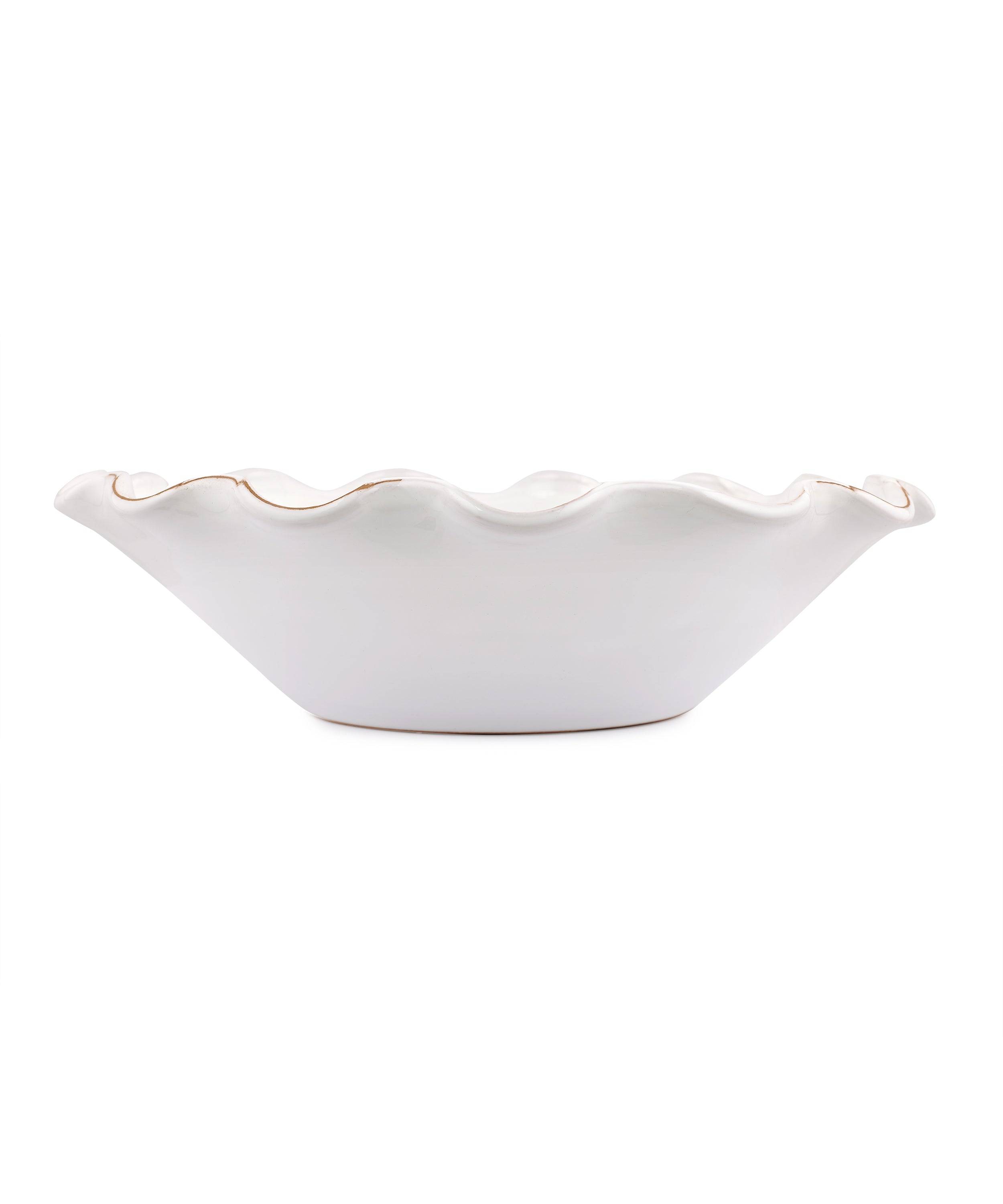 Ruffle Ceramic Bowl, White - Glassette