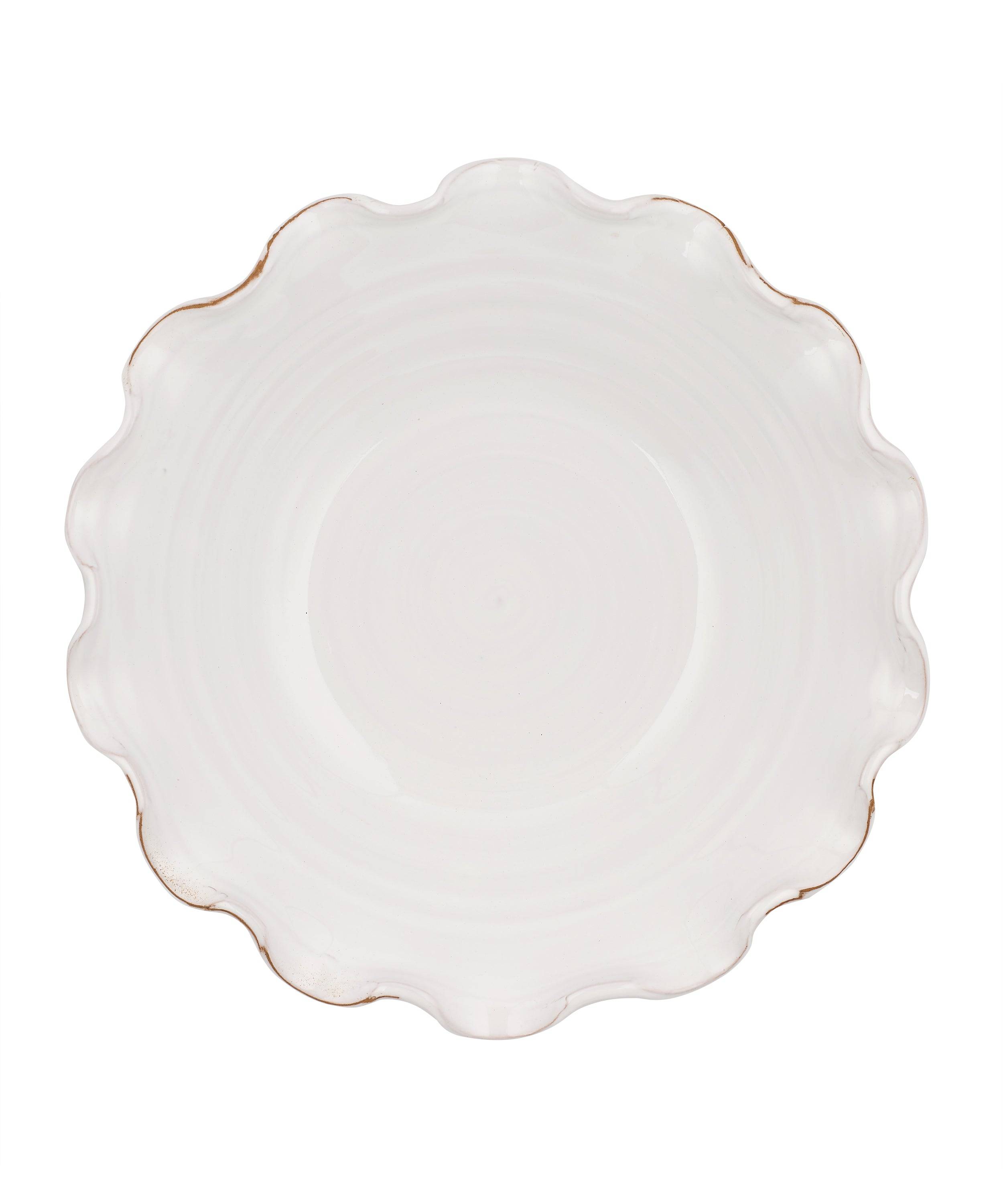Ruffle Ceramic Bowl, White - Glassette