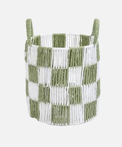 Checkerboard Storage Basket Large - Sage - Glassette