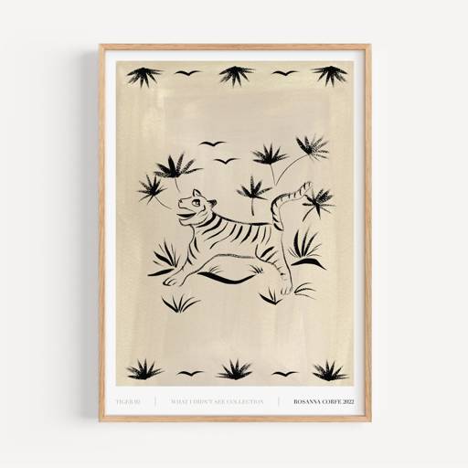 A3 - 'Tiger 02' Grey Print - Glassette