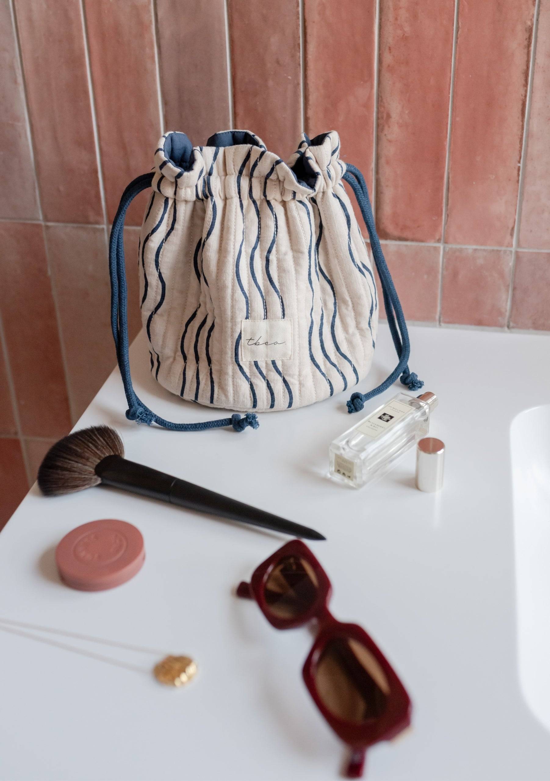 Cotton Wash Bag in Blue Wave - Glassette