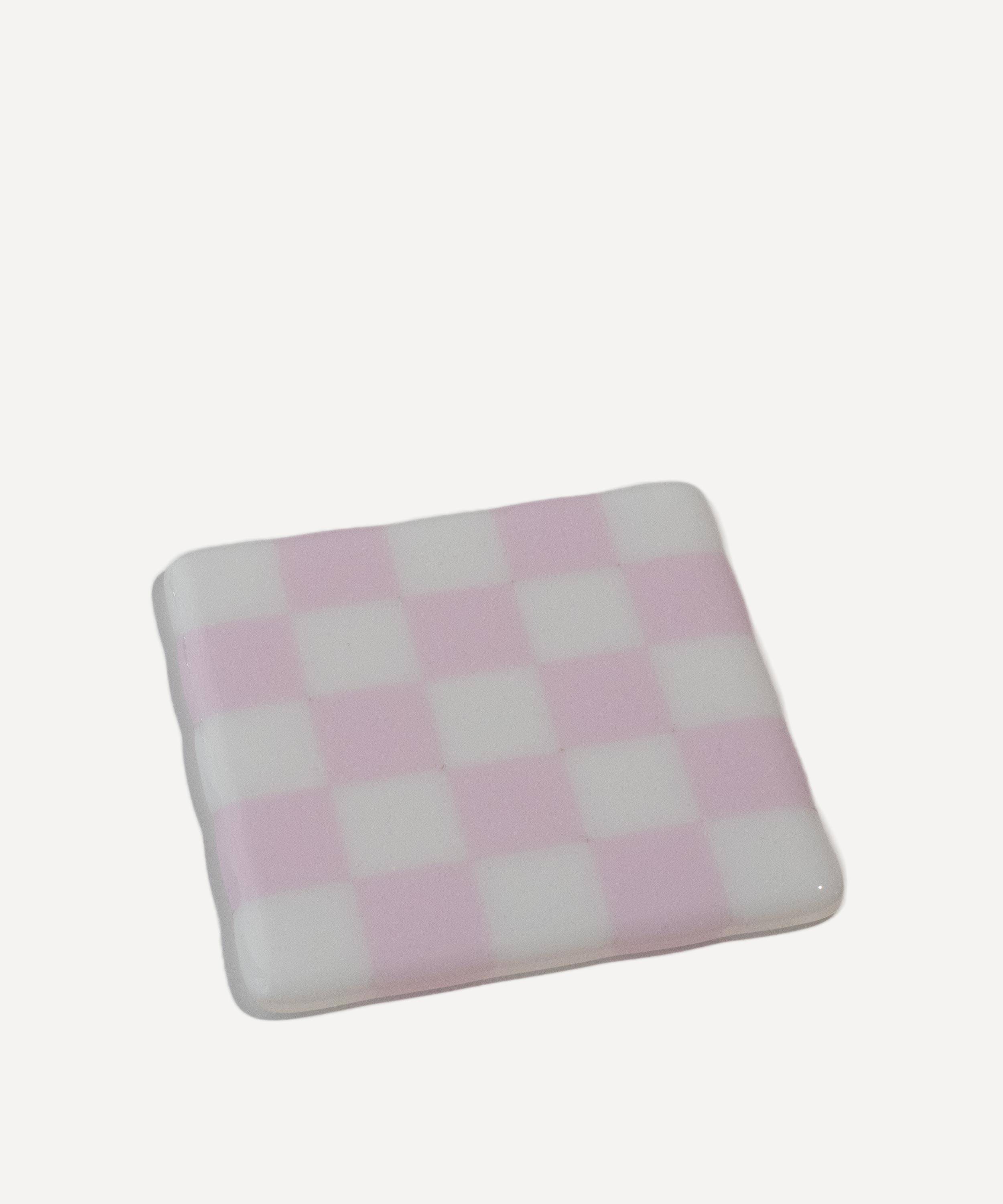 Bullseye White Petal Pink Checkered Coaster Glassette